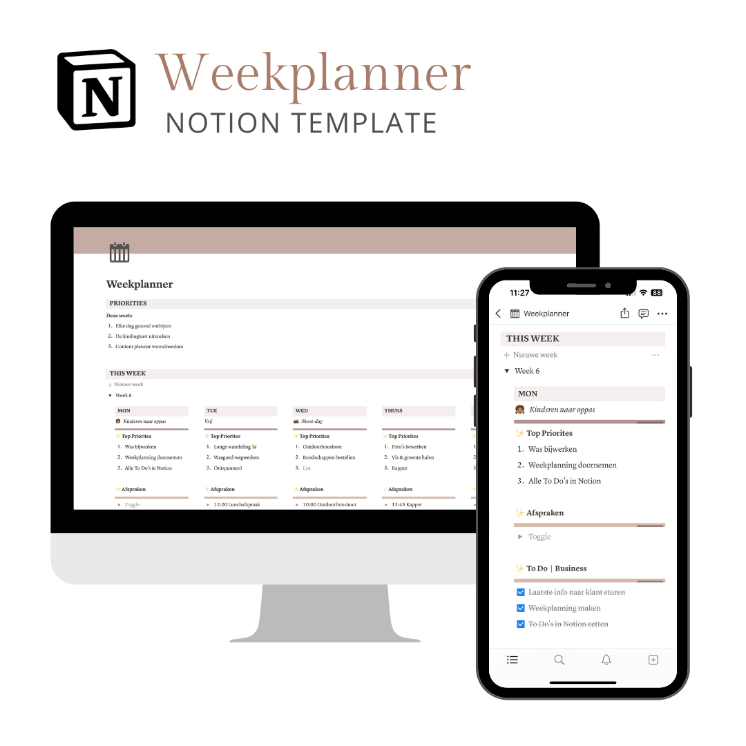 Weekplanner | Notion Template by Belle Fae | Belle Fae Shop
